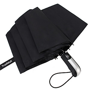 TradMall 5 Pack Bulk Umbrellas Travel Windproof Portable Compact Large Size Canopy for Rain Auto Open & Close, Black