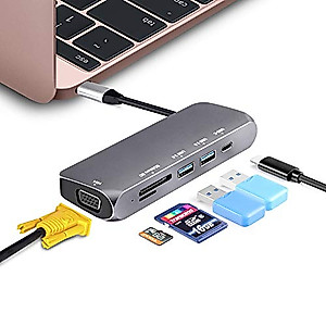 XUNMAIFHB Portable Docking Station,Type C to VGA/USB3.0 HUB/SD TF Card Converter Seven-in-one Multi-Function Docking Station Fast Transmission