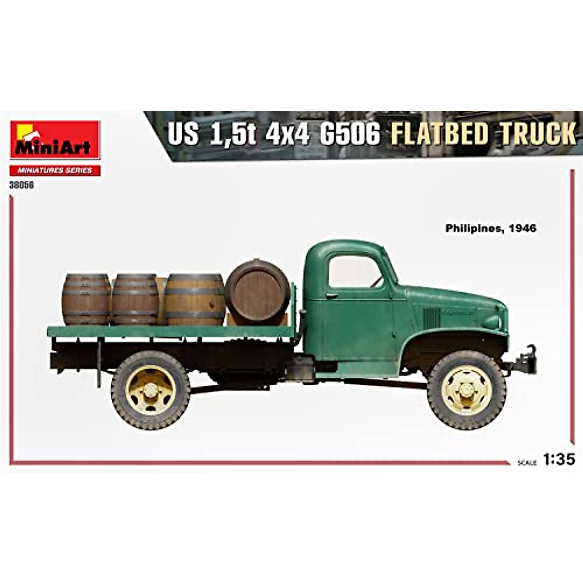 MiniArt MIN38056 1:35-US 1,5t 4x4 G506 Flatbed Truck, Molded Color