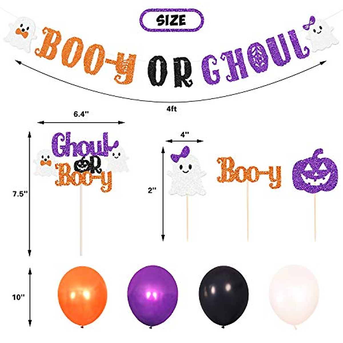 Halloween Gender Reveal Decorations Kit Boo-y or Ghoul Baby Shower Party Banner Cake Cupcake Topper Purple Orange Balloons Fall Boy Or Girl October Sex Announcement Ideas Favor Supplies
