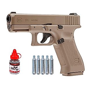 Wearable4U Glock 19X GEN5 Air Gun with 5x12 CO2 Tanks and Pack of 1500ct Steel BBS Bundle (Tan) (+CO2 +BBS)