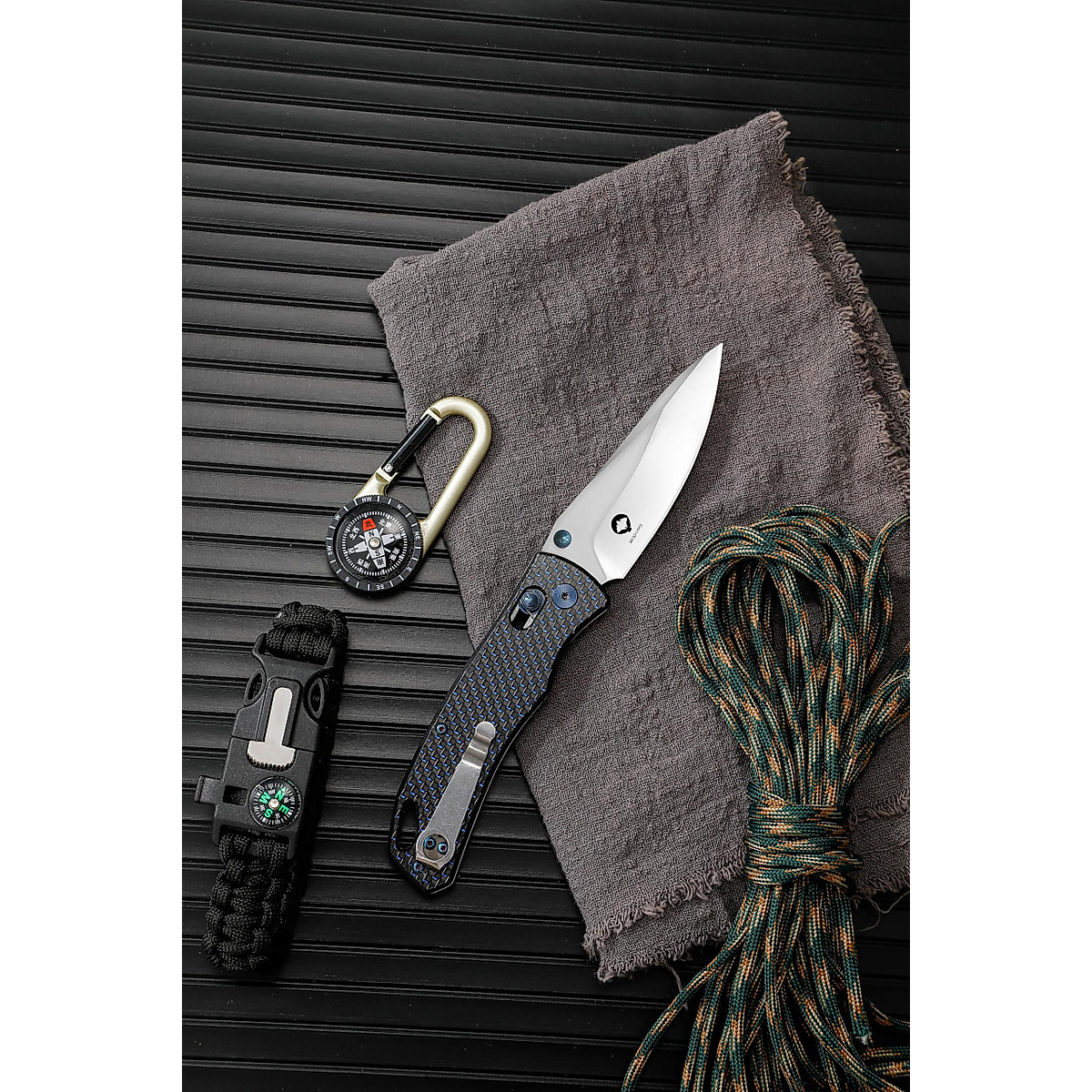 CNYJ Axis Lock Pocket Knife Everyday Carry Folding Knife Thumb Studs Manual Open Pocket Knives Carbon Fiber Handle EDC Knife with Deep Carry Pocket Clip For Men Women