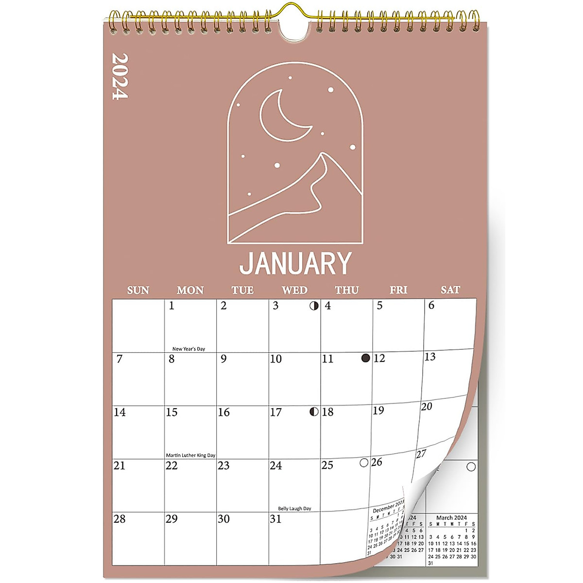 2024 Calendar - Wall Calendar From January 2024 to December 2024, 2024 Aesthetic Modern Boho Vertical Hanging Large Calendar with Moon Phases, Perfect for Monthly Organizing & Planning, 10"×14.5"