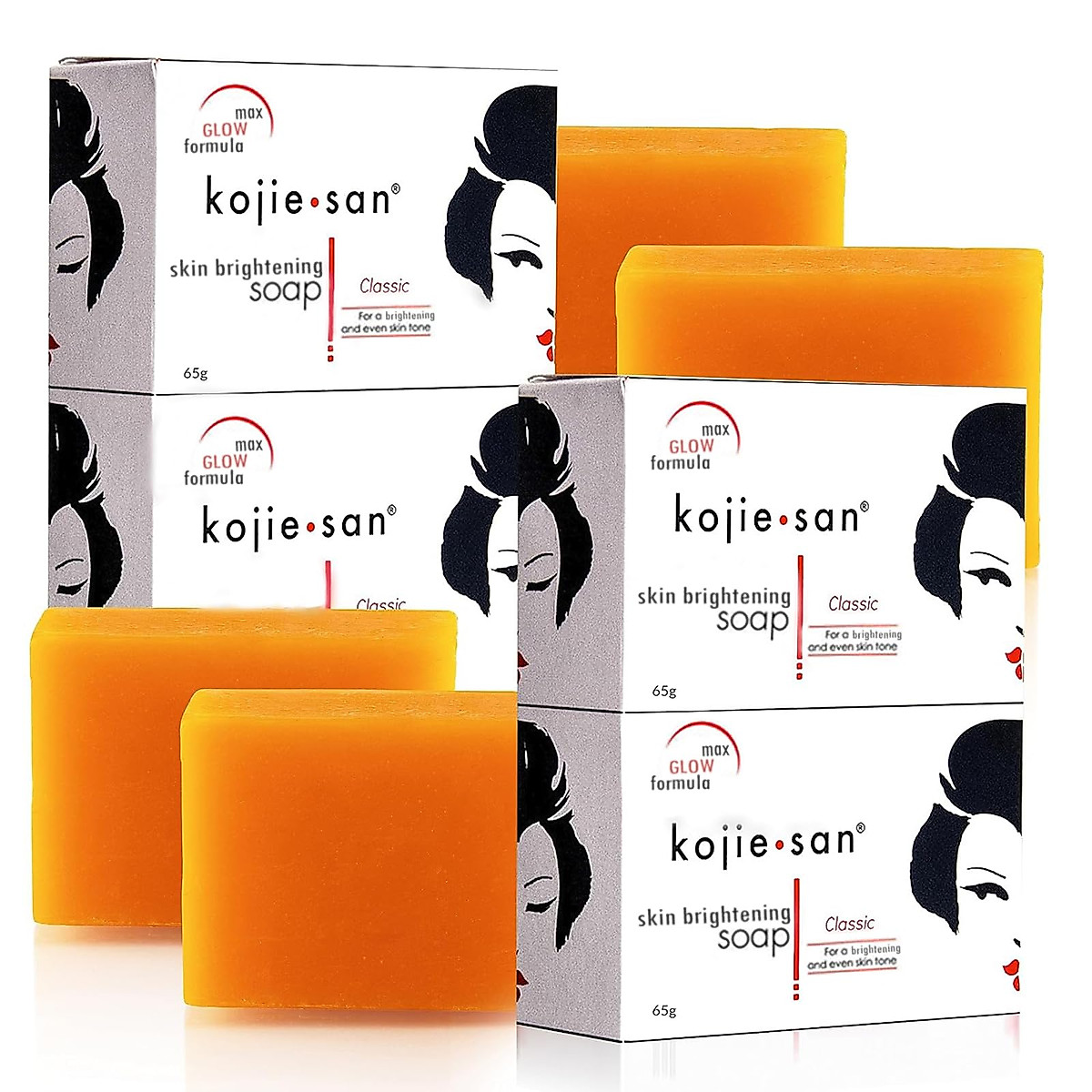 Kojie San Skin Brightening Soap - Bundle Pack - Original Kojic Acid, Dark Spot Remover Bar Soap with Coconut & Tea Tree Oil - 65g x 4 Bars