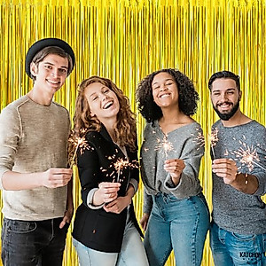 KatchOn, Holographic Gold Fringe Curtain Backdrop - XtraLarge, 6.4x8 Feet Pack of 2 | Holographic Gold Foil Curtain, Gold Streamers Party Decorations | Gold Backdrop, New Years Eve Party Supplies 2024