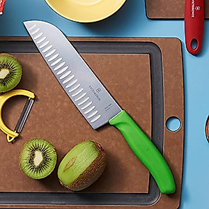 Santoku knife with 7" fluted edge blade and green handle