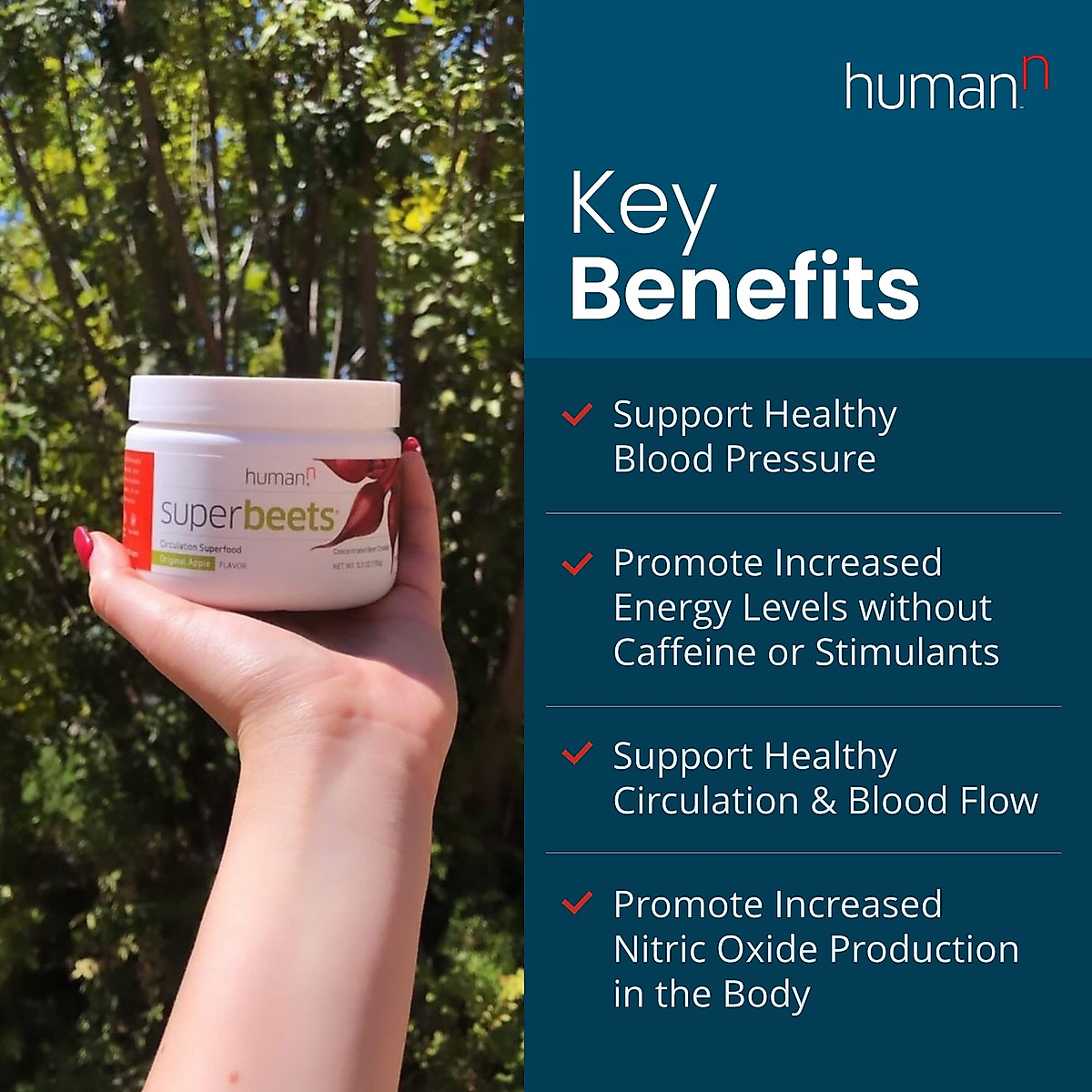HumanN SuperBeets Beetroot Powder - Nitric Oxide Boost for Blood Pressure, Circulation & Heart Health Support - Non-GMO Superfood Supplement - Original Apple Flavor, 30 Servings