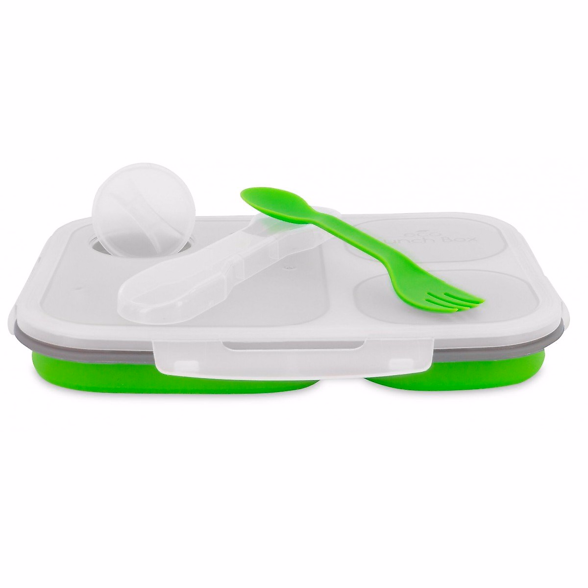 Smart Planet EC-34 Large 3-Compartment Eco Silicone Collapsible Meak Kit Lunch Box, Green