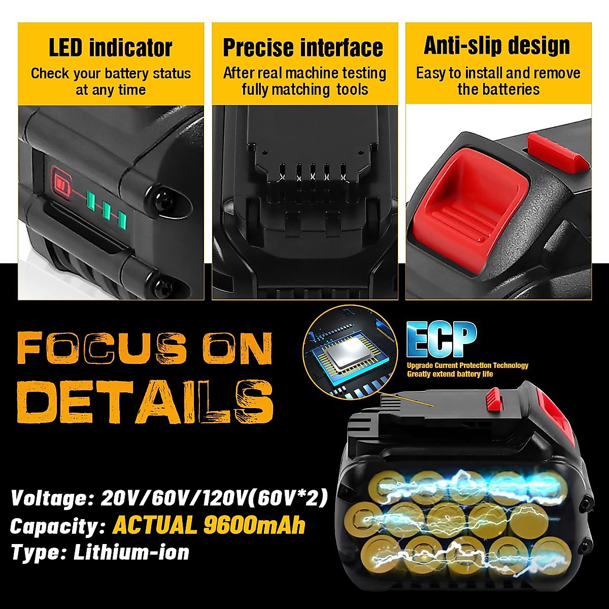 TenHutt 9.6Ah Replace Battery for Dewalt 60V Flexvolt Battery Max for 20V/60v Dewalt Cordless Power Tools DCB606 DCB612 DCB206 DCB204 Li-ion Battery High Capacity【3rd-Version】