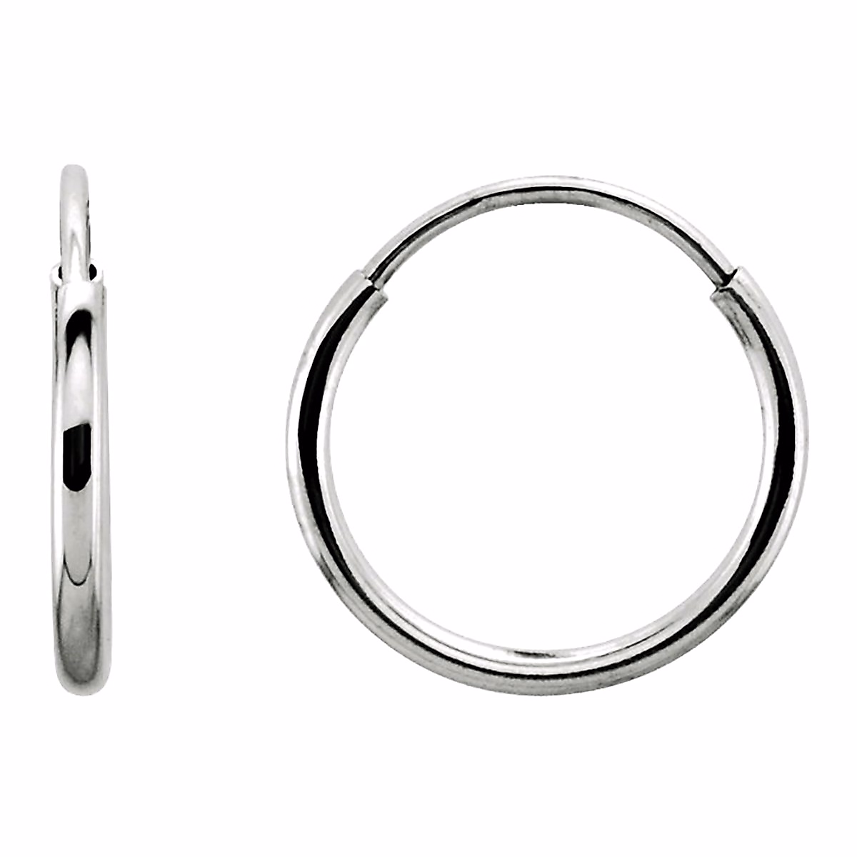 Tiny 14K Gold Thin Continuous Endless Hoop Earrings (1mm Tube) (.39 inch - 10mm - White Gold)