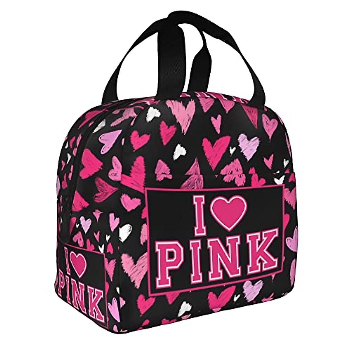 Giwawa I Like Pink Lunch Bag Pink Heart Portable Insulated Lunchbox Waterproof Tote Bento Bag for School Office Camping Picnic