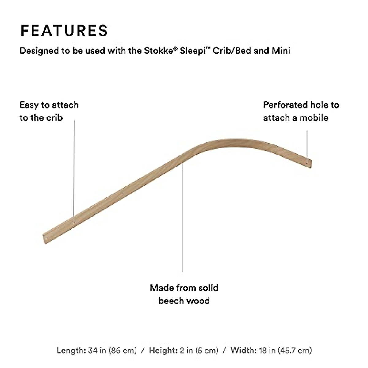 Stokke Sleepi Drape Rod, Natural - Made from Solid Beech Wood - Easy to Install & Clean - Compatible with Stokke Sleepi Crib/Bed & Mini