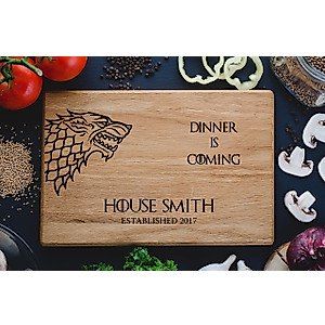 Personalized Cutting Board Dinner is coming Games of thrones House Stark Direwolf Engraved Custom Family chopping Wedding Gift Anniversary Housewarming Birthday game01
