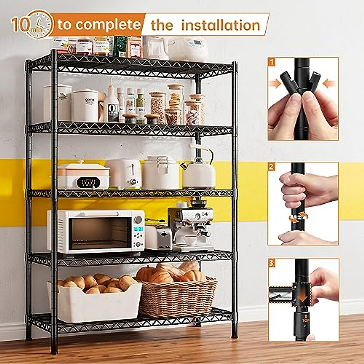 REIBII 71" W Storage Shelves,Wire Shelving Units Metal Shelves for Storage, 5 Tier Adjustable Garage Shelving Heavy Duty Storage Rack Pantry Shelf Kitchen Shelving 2PC,71''H X35.4''W X13.7''D