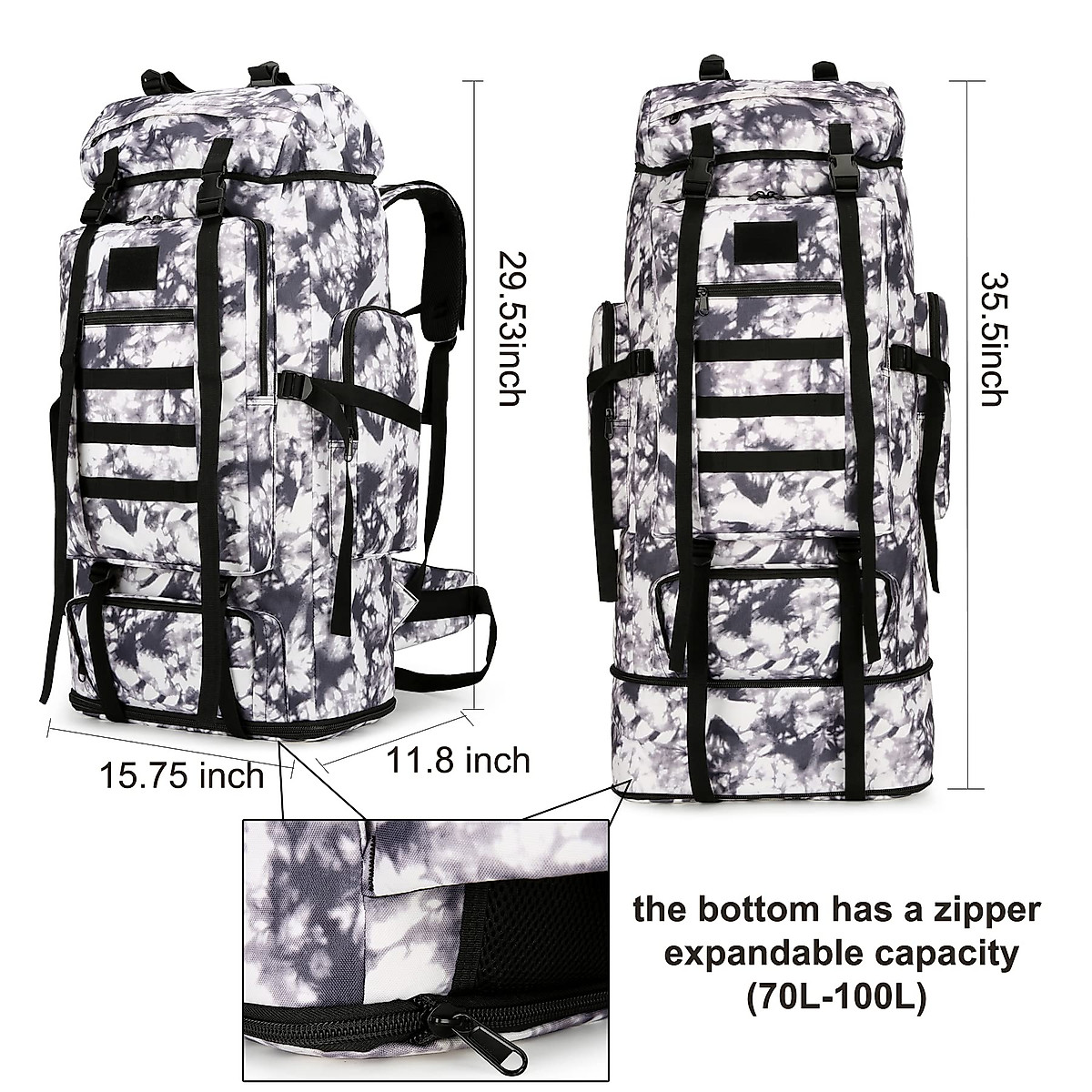 W WINTMING Hiking Backpack for Men 70L/100L Camping Backpack Military Rucksack Molle 3 Days Assault Pack for Climbing