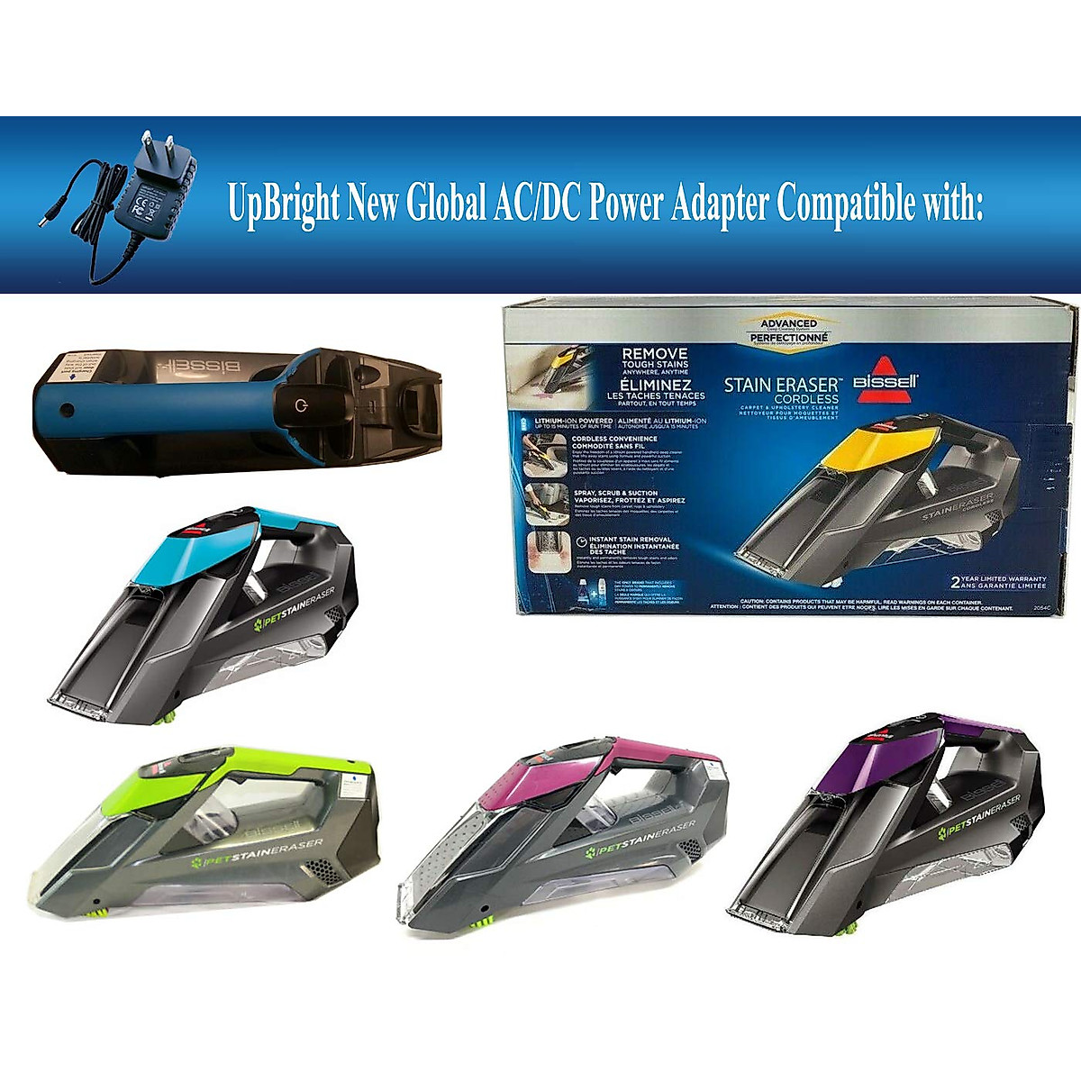 UpBright 10V AC Adapter Compatible with Bissell Pet Stain Eraser 20037 1611736 161-1736 2054 Z 2002 20028 2002Q 2003 2003A 2003T 2164A 2003R 7.2V DC Battery Vacuum Cleaner SIL SSA-100060US Charger PSU