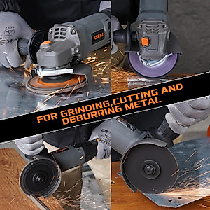 KSEIBI 711943K Angle Grinder Tool - 4 1/2 inch, 950W, 8Amps, 11000RPM, Corded Power Tools Long Handle with 7/8" Arbor Grinding and Cutting Wheels, Flap Disc, Quick Adjustable Guard, and Storage Bag