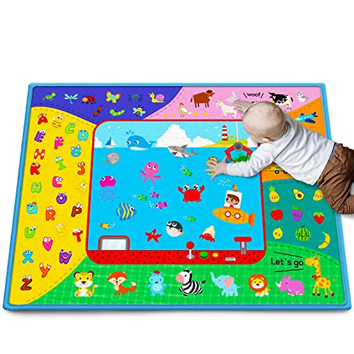 Baby Crawling Mat,Baby Play Mat for Floor,Large Cotton Educational Tummy Time Mat, Foldable Non-Slip Super Soft Padded Baby Playmat for Playing Area Rug Gym Activity for Infants Toddlers Boys Girls