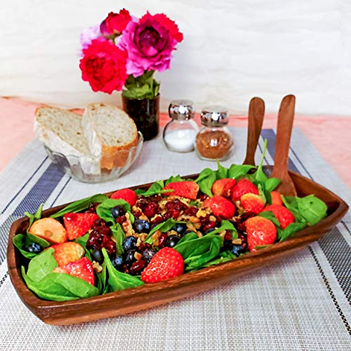 M/W Master's Workshop Acacia Wood Bowl-For Salad,Bread and Decor-Large Rectangular Serving Bowl 12 inch x 6 inch x 2 inch