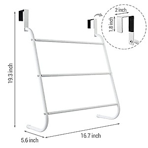 MyGift Modern White Metal 3-Tiered Bars Over-The-Door Bath Towel Holder and Clothing Hanger, Space Saving Bathroom Storage Door Hanging Drying Rack