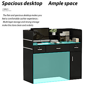 FUFU&GAGA Reception Desk with Counter, 3 Drawers & Storage Shelves, Reception Counter Table with Private Panels, for Salon Reception Room Checkout Office, Black (47.3" W x 18.3" D x 43.3" H)