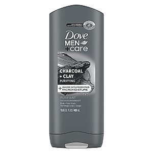 DOVE MEN + CARE Purifying Charcoal + Clay Body and Face Wash with 24-Hour Nourishing Micromoisture Technology Body Wash for Men, 13.5 oz