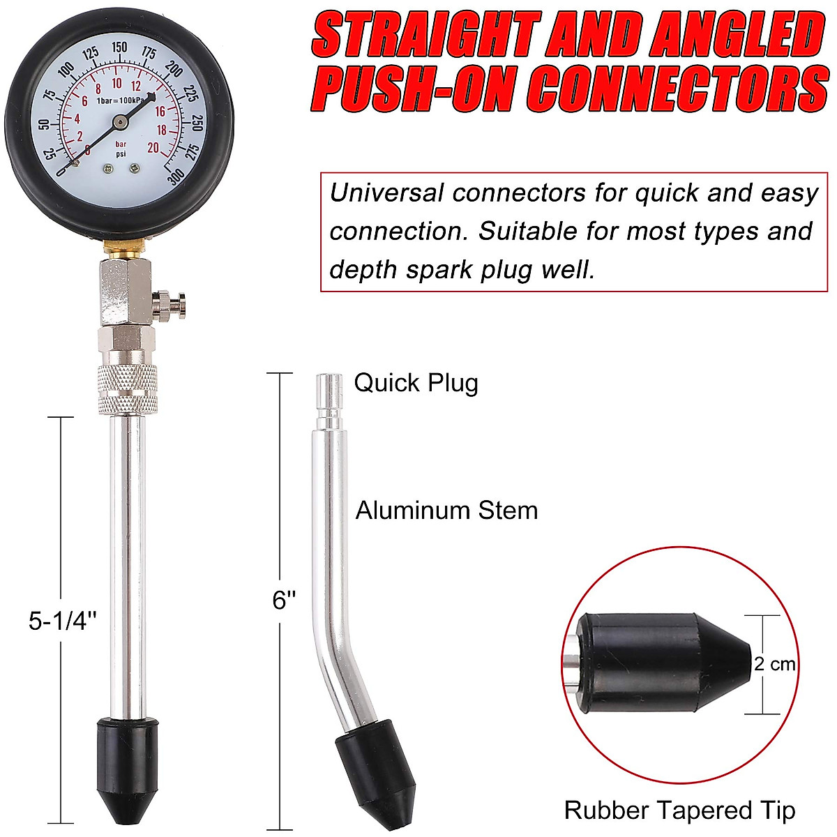 JIFETOR Compression Tester Kit, Small Engine Cylinder Test Pressure Gauge Tool Set for Testing Motorcycle Car Automobile Outboard Motor Chainsaw Snowmobile Auto Gasoline Petrol Gas Engine, 300PSI