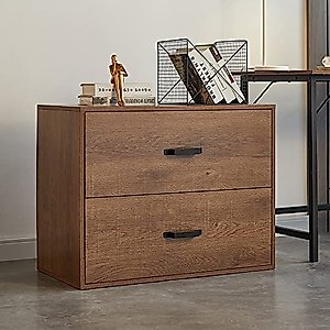 SYING88 Office Lateral File Cabinets, 2 Drawer Wood Lateral File Cabinet with Anti-tilt Mechanism, Storage Filing Cabinet for Home Office (Brown)