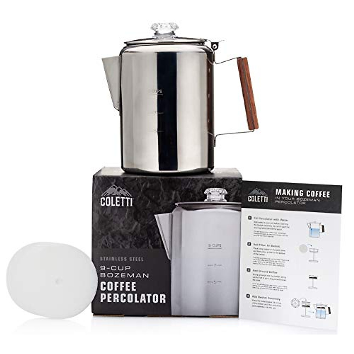COLETTI Bozeman Camping Coffee Pot – Coffee Percolator – Percolator Coffee Pot for Campfire or Stove Top Coffee Making – 9 CUP