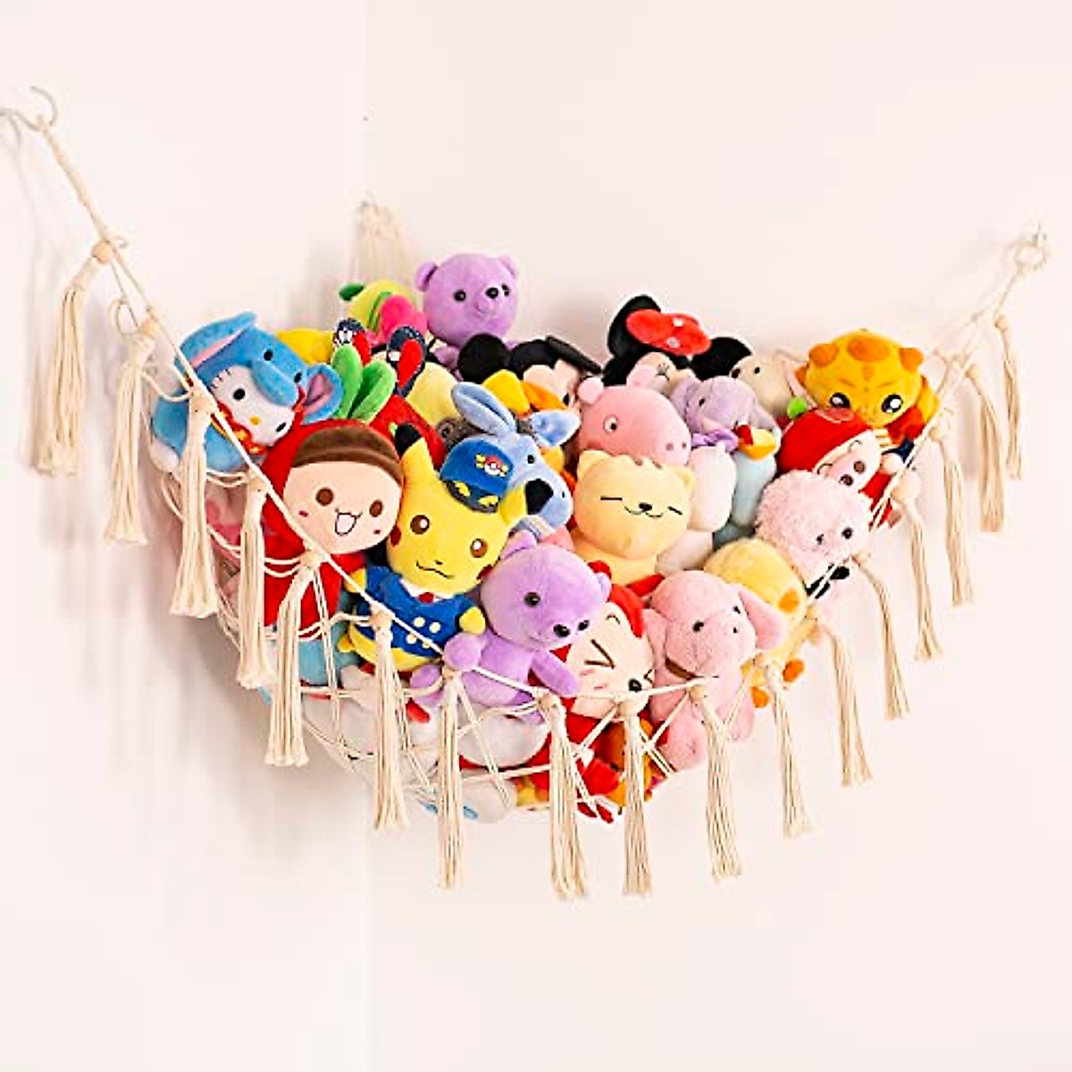 MAKEONEWO Stuffed Animal Net or Hammock -Handmade Large Macrame Toy Hammock Organizer Stuffed Animal Display Corner Hanging Net Plush