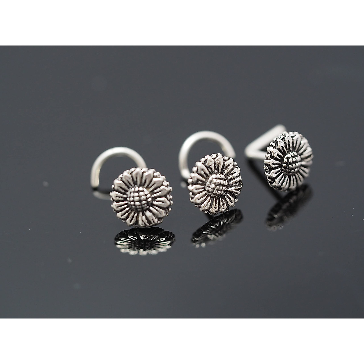 Nose Stud, Floral Nose Stud sterling silver nose stud, Jewelry Nose Stud, Body Piercing Jewelry, Sunflower/Nose Stud (18g Right Screw)