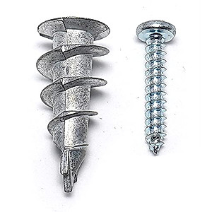 CONFAST Zinc Self-Drilling Drywall/Hollow-Wall Anchor Kit with Screws, 200 Pieces (100 Anchors+100 Screws) Includes #8 Anchors with Screws (Metal)