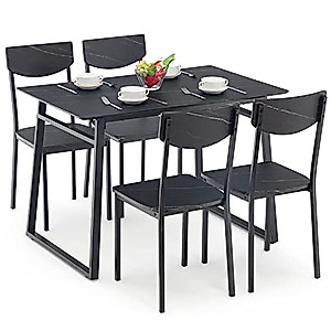 JOMEED 5 Piece Dining Table Set for 4 Kitchen Table and Chairs for 4 Metal and Wood Rectangular Space Saving Dining Table with Chairs Perfect for Dining Room, Kitchen and Small Spaces (Black)