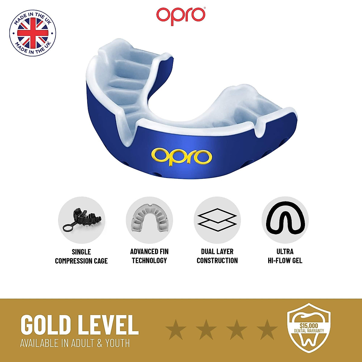 OPRO Gold Level Mouth Guard with Enhanced Breathability and Superior Comfort for Football, Rugby, Hockey, MMA, and Boxing - Dual Layer Protection Mouthpiece with Case, (Kid, Red/Pearl)