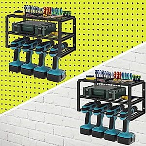 Yimeka Cordless Power Tool Storage Rack Drill Rack, Heavy Duty Floating Tool Rack, Metal Wall Mount Storage Rack, Tool Organization, with Hanging Slots and Screwdriver Holder for Garage, Home