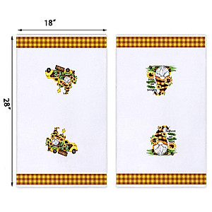 Set of 2 Sunflower Gnome Kitchen Dish Towel 18 x 28 Inch, Seasonal Spring Summer Buffalo Plaid Sunflower Truck Tea Towels Dish Cloth for Cooking Baking