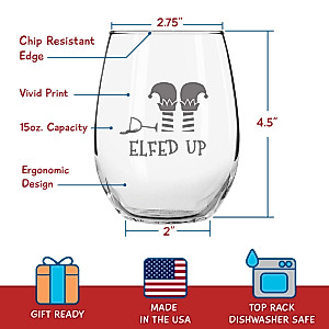 Drunk Christmas Funny Stemless Wine Glasses Set of 4 | Hilarious Christmas Themed Wine Glass for Holiday Party | 4 Designs | 15 oz Cheerful Party Cups & Gift Exchange Idea for White Elephant, Xmas