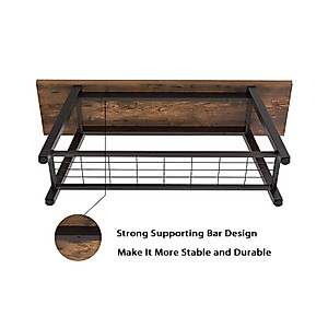 Oastreeful Storage Bench Industrial Rustic Wooden and Metal Entryway Shoe Boots Storage Rack Long Bench Seat for Hallway Bedroom Retro Brown Farmhouse Style