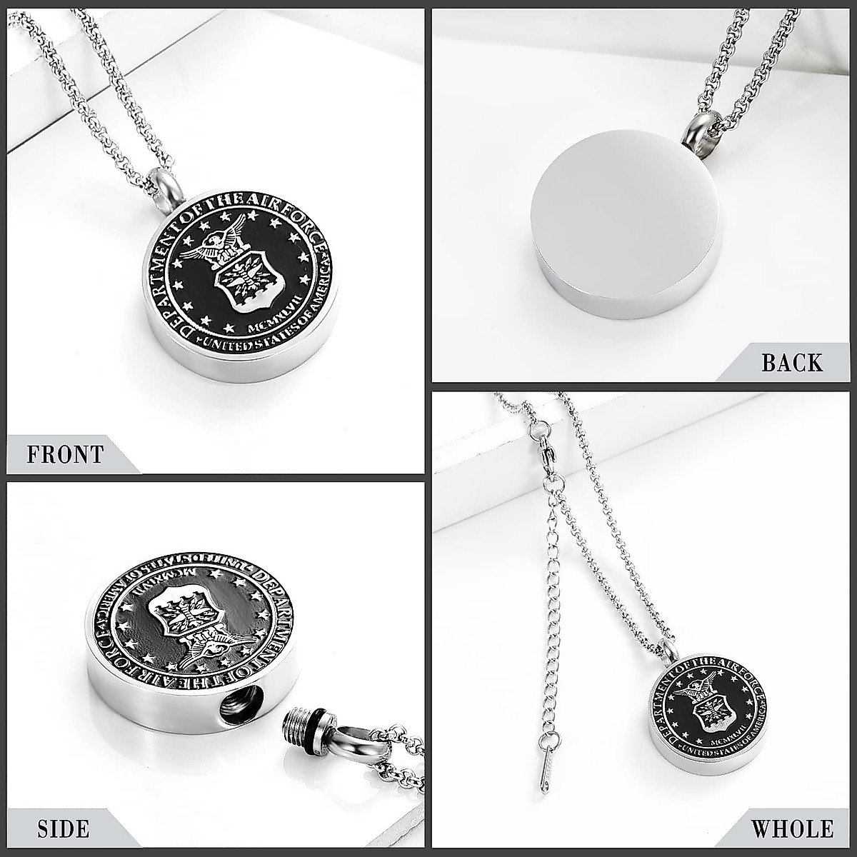 Hearbeingt Cremation Jewelry for Ashes USA Army/Air Force/Navy/Firefighter Memorial Urn Necklace for Ashes Keepsake Pendant for Women Men(Air Force)