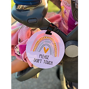 THREE LITTLE TOTS – Rainbow Stop No Touching Baby Car Seat Sign or Stroller Tag - CPSIA Safety Tested