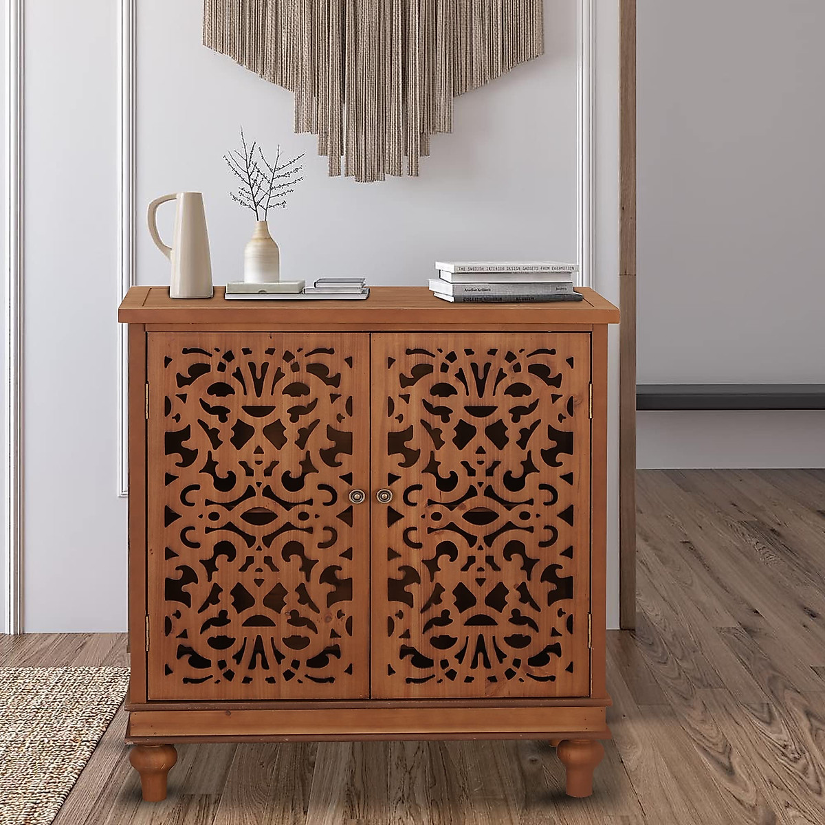 PHI VILLA Accent Cabinet with Doors Storage Cabinet Corner Entryway Living Room Cabinet, Red Brown