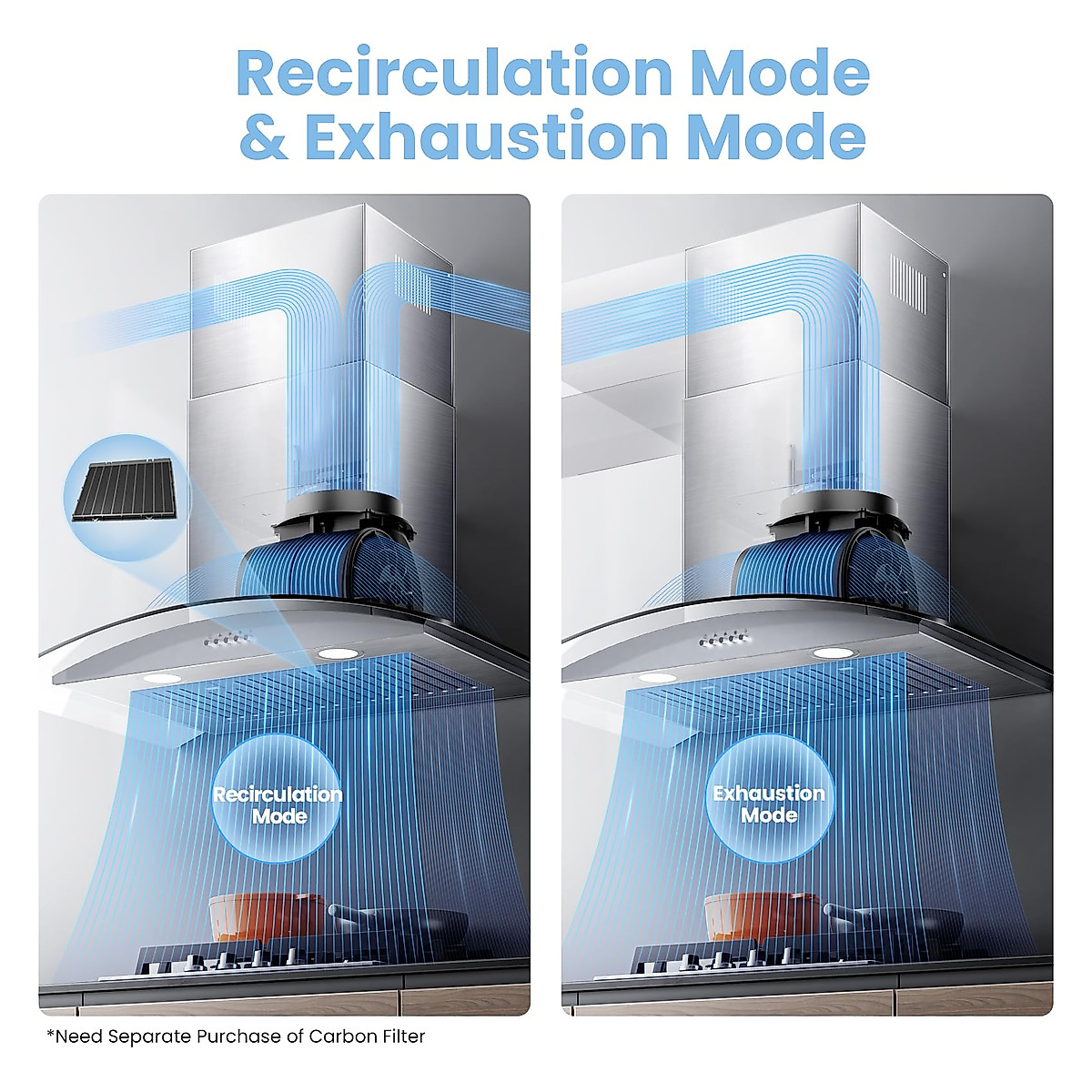 COMFEE' CVG30W8AST 30 Inches Ducted Wall Mount Vent Range Hood with 450 CFM 3 Speed Exhaust Fan, Baffle Filters, Curved Glass, 2 LED Lights, Convertible to Ductless, Stainless Steel