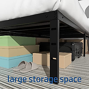 ANBLIZE Bed Frame Full Size with Heavy Duty Steel Slat,High Platform Metal Bed Frames,9-Leg Support 14 Inch Bedframe Easy Assembly Sturdy,Black