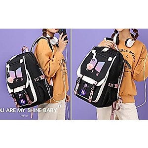 YX&ST Kpop BTS School Backpack Merchandise, Features USB and Audio Cable Interface Breakers, Suitable For Students, BTS Laptop Backpacks and Casual Backpack