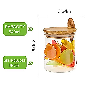 NEPIVEL 2 Pack Glass Jars with Bamboo Lids, 18.5Oz Glass Containers with Airtight Bamboo Lid and Spoons,100% Sealed Glass Spice Jars for Candy Coffee Beans Sugar Nuts Cookies, 540ml