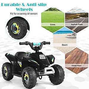 OLAKIDS Kids Ride On ATV, 6V Motorized Quad Toy Car for Toddlers, 4 Wheeler Battery Powered Electric Vehicle for Boys Girls with Forward/Reverse Switch, Anti-Slip Wheels (Black)