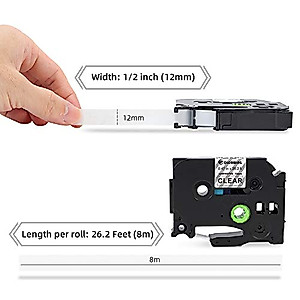 Tz Tape 12mm 0.47 Laminated Clear TZe-131 Compatible Brother P Touch Label Tape Clear TZ131 for Brother P-Touch Label Maker PT-D210 H110 D220 D410, Black on Clear 1/2 inch 26.2 Ft, 3Pack