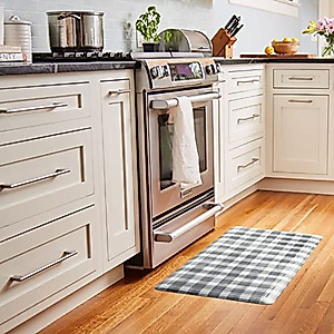 Home Dynamix Cat Cora Printed Embossed Gentle Step Buffalo Check French Country Kitchen Mat, Black/White, 19.6" x 39.3"