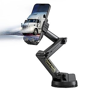 Pletmin Truck Phone Mount, Heavy Duty Phone Holder for Truck Dashboard Windshield, Compatible with All Smartphone, Commercial Truck Super Suction Cup & Stable(Black)
