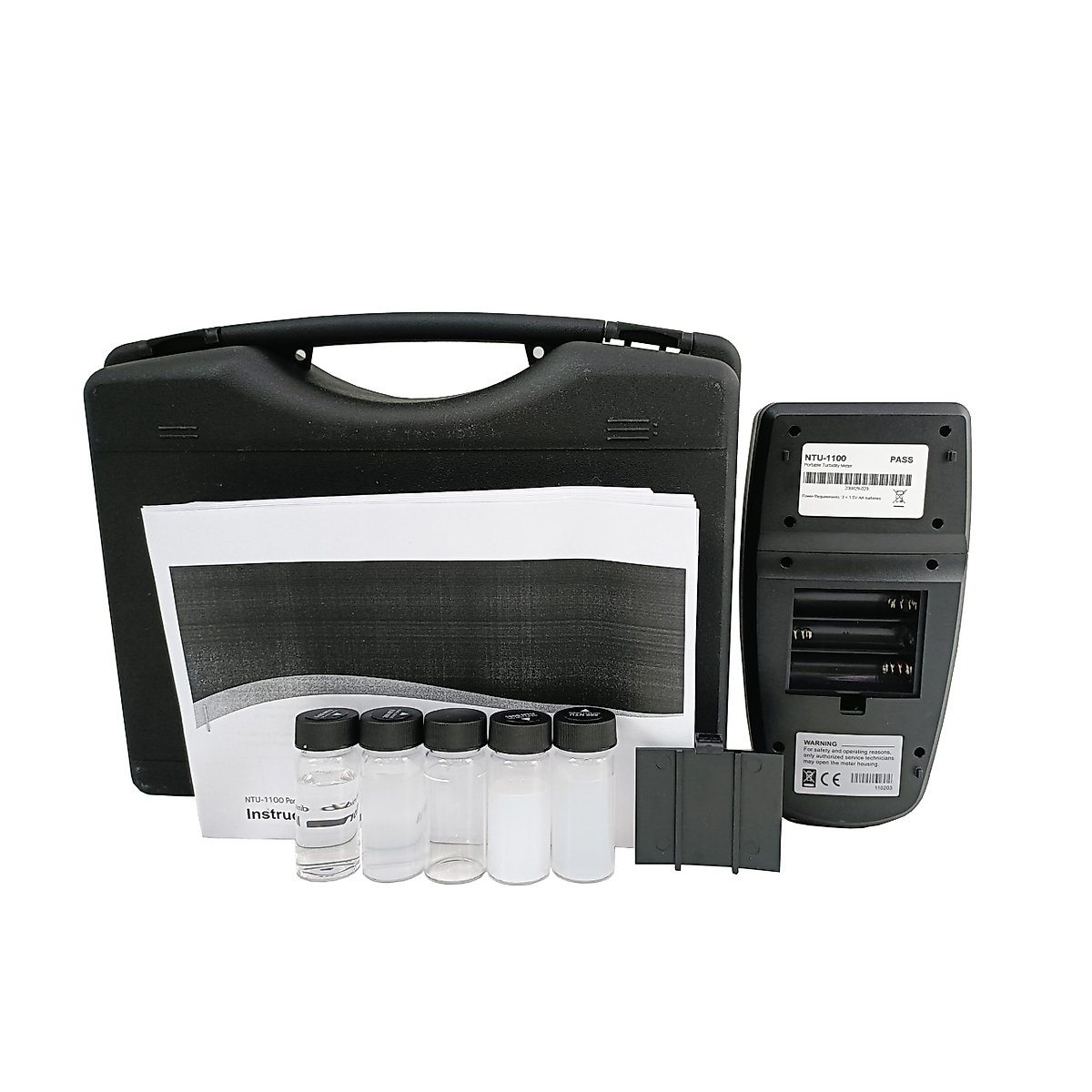 Portable Turbidimeter Turbidity Meter Kit Turbidity Tester with 4 PCS Calibration Solution Vials Range 0~1100 NTU/FNU 0~275 EBC 0~9999 ASBC